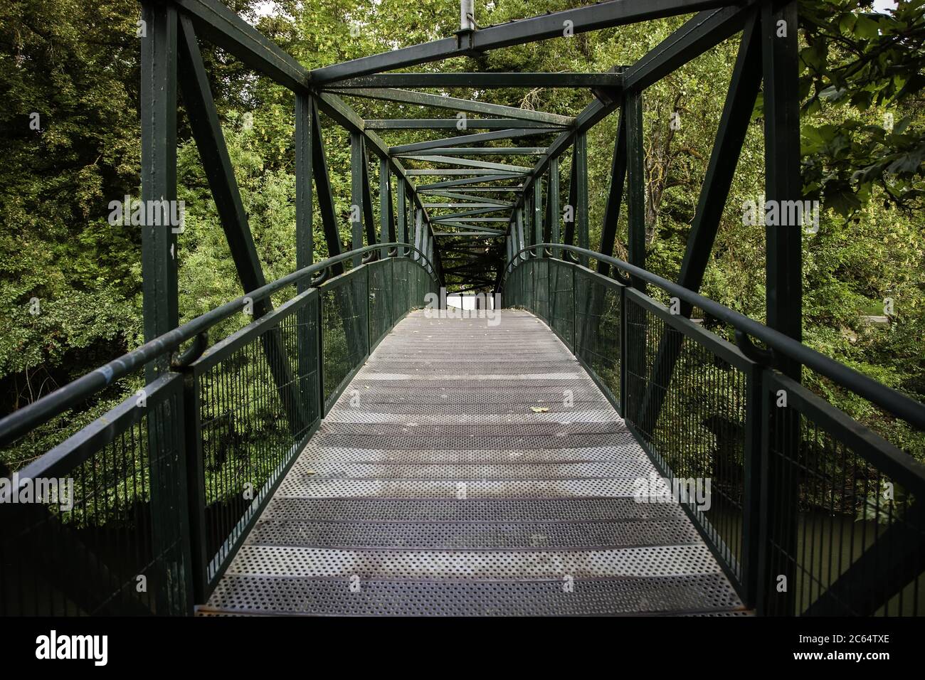 Metal walkway in a forest, detail of pedestrian access in nature Stock ...