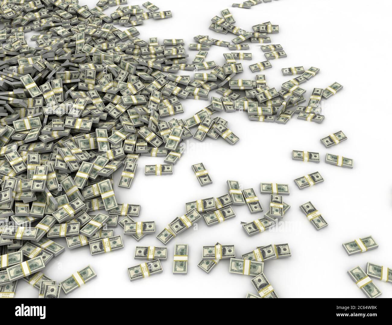 US Dollar bundles scattered over white floor background. Finance and ...
