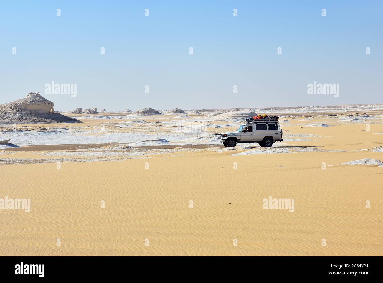Sahara, Egypt - December 27, 2008: Offroad car shown in the White ...