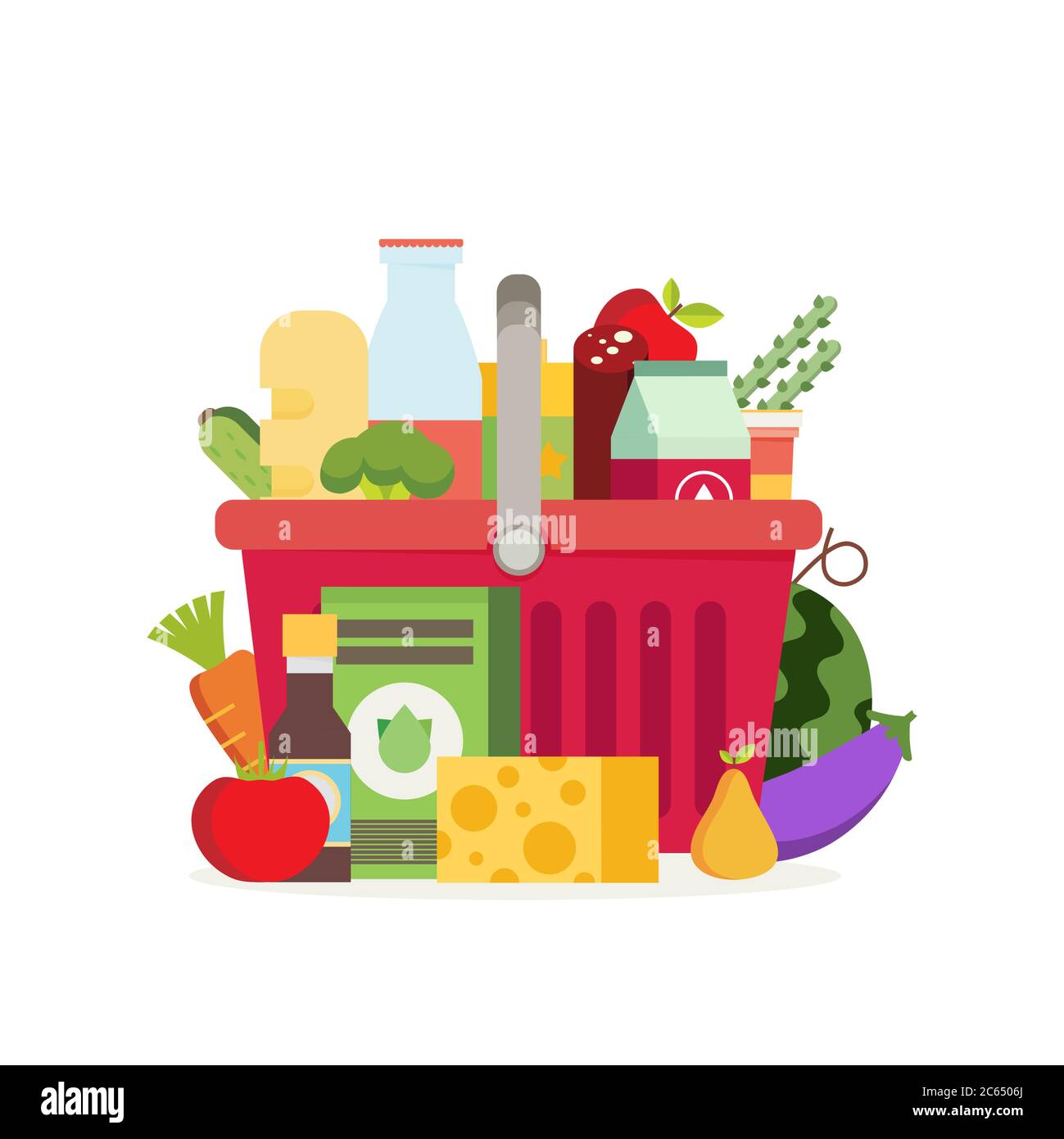 Shopping basket with fresh food and drink.Buy grocery in the ...