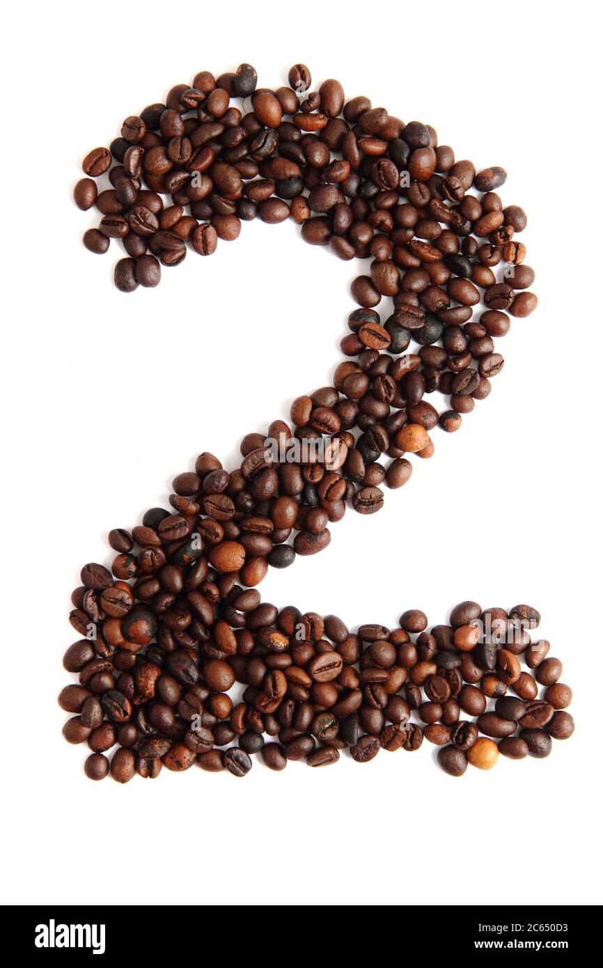 2 - number from coffee beans isolated on the white background Stock ...