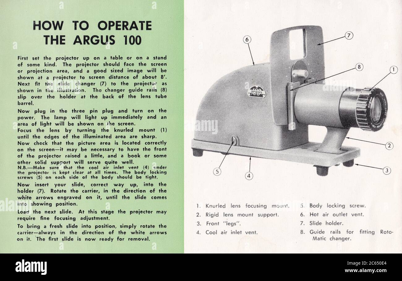 Vintage `Argus `100` 35mm Projector` manual 1940s Stock Photo - Alamy