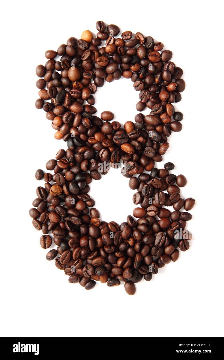 8 - number from coffee beans isolated on the white background Stock ...