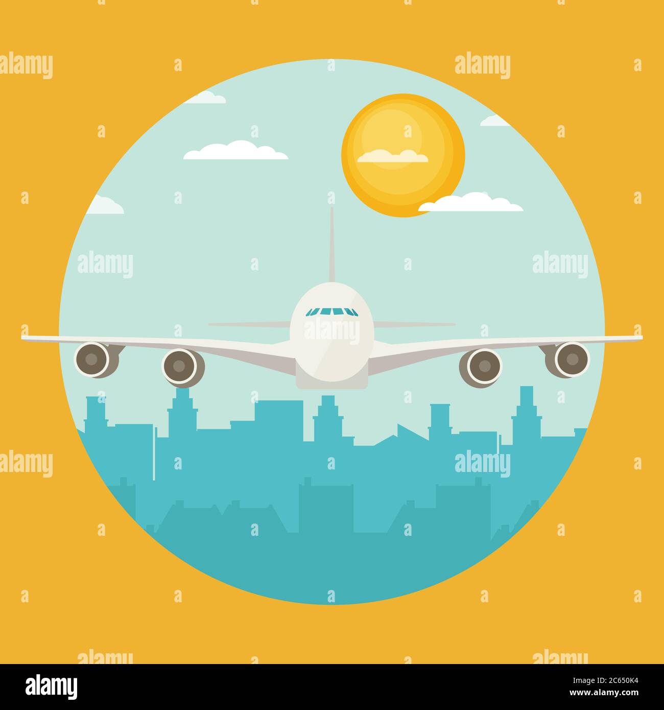 Airplane flying over building Stock Vector Images - Alamy