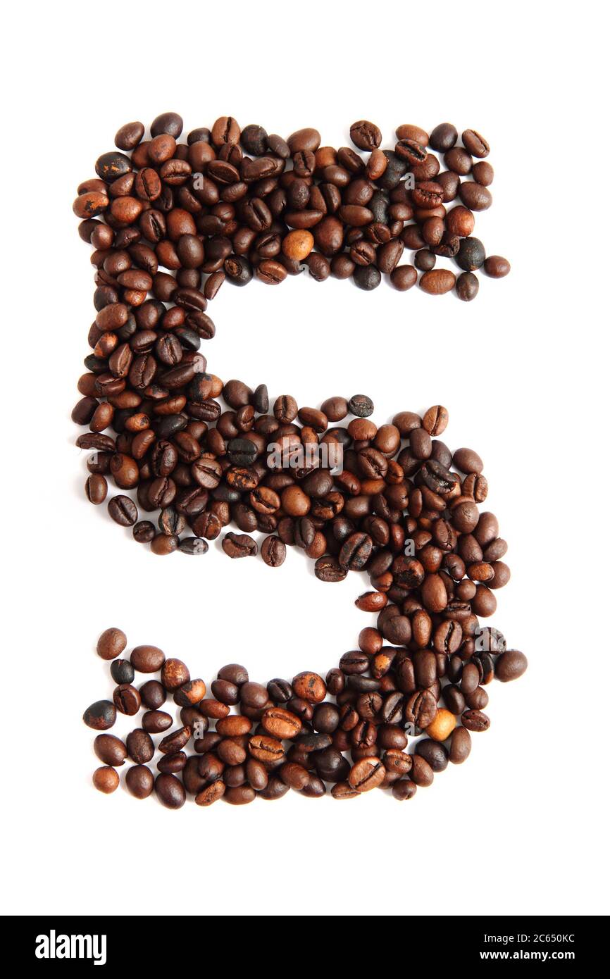 5 - number from coffee beans isolated on the white background Stock ...
