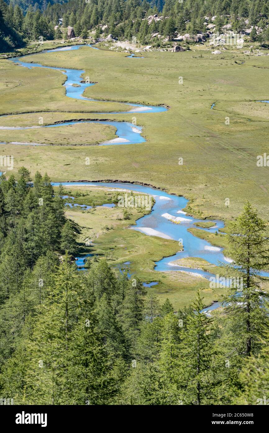 Aerial view alpine plain river hi-res stock photography and images - Alamy