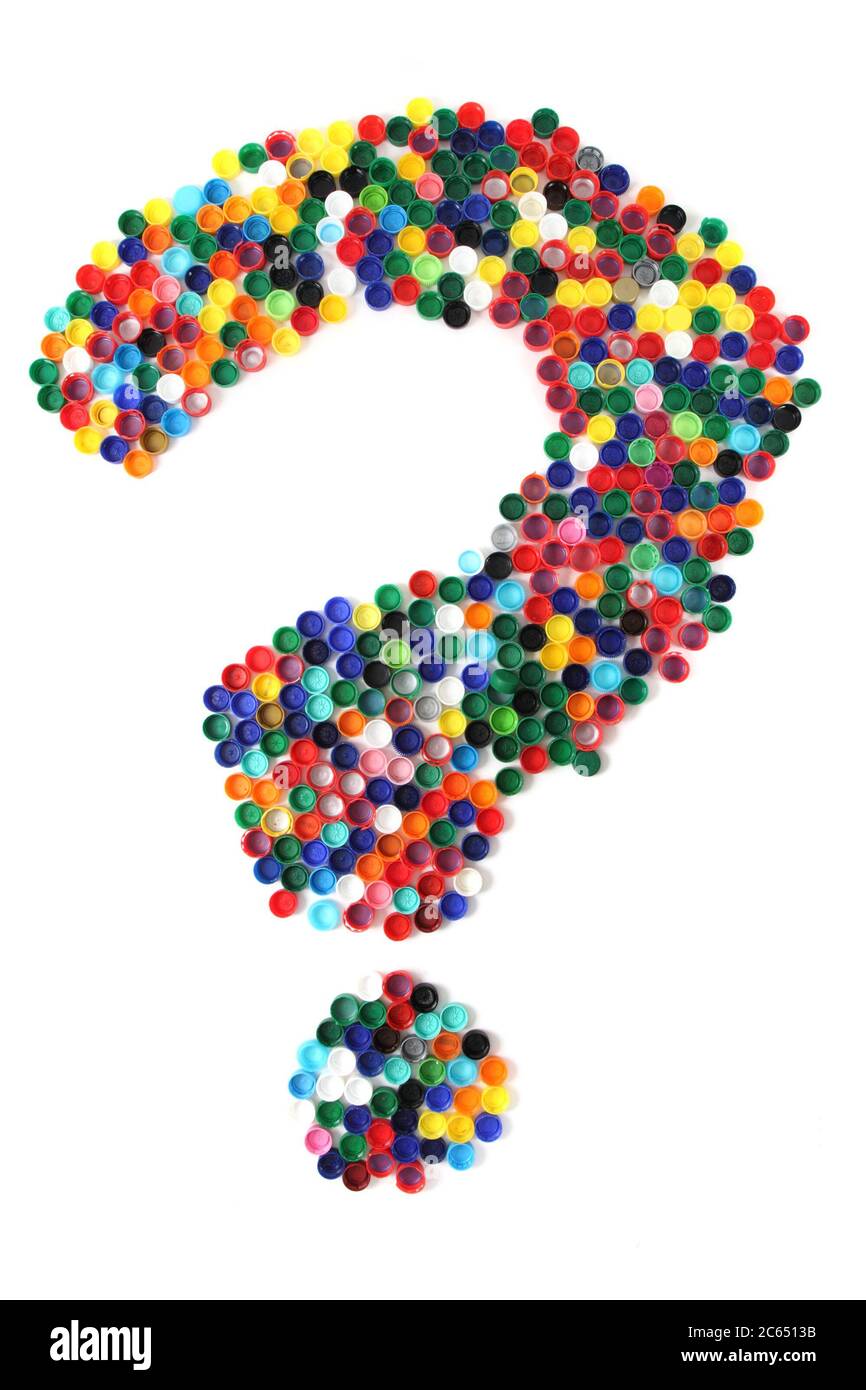 question sign from plastic caps isolated on the white background Stock ...