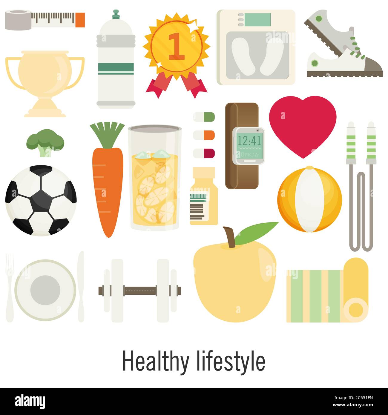 Flat vector illustration of icons for fitness, sport and diet Stock ...