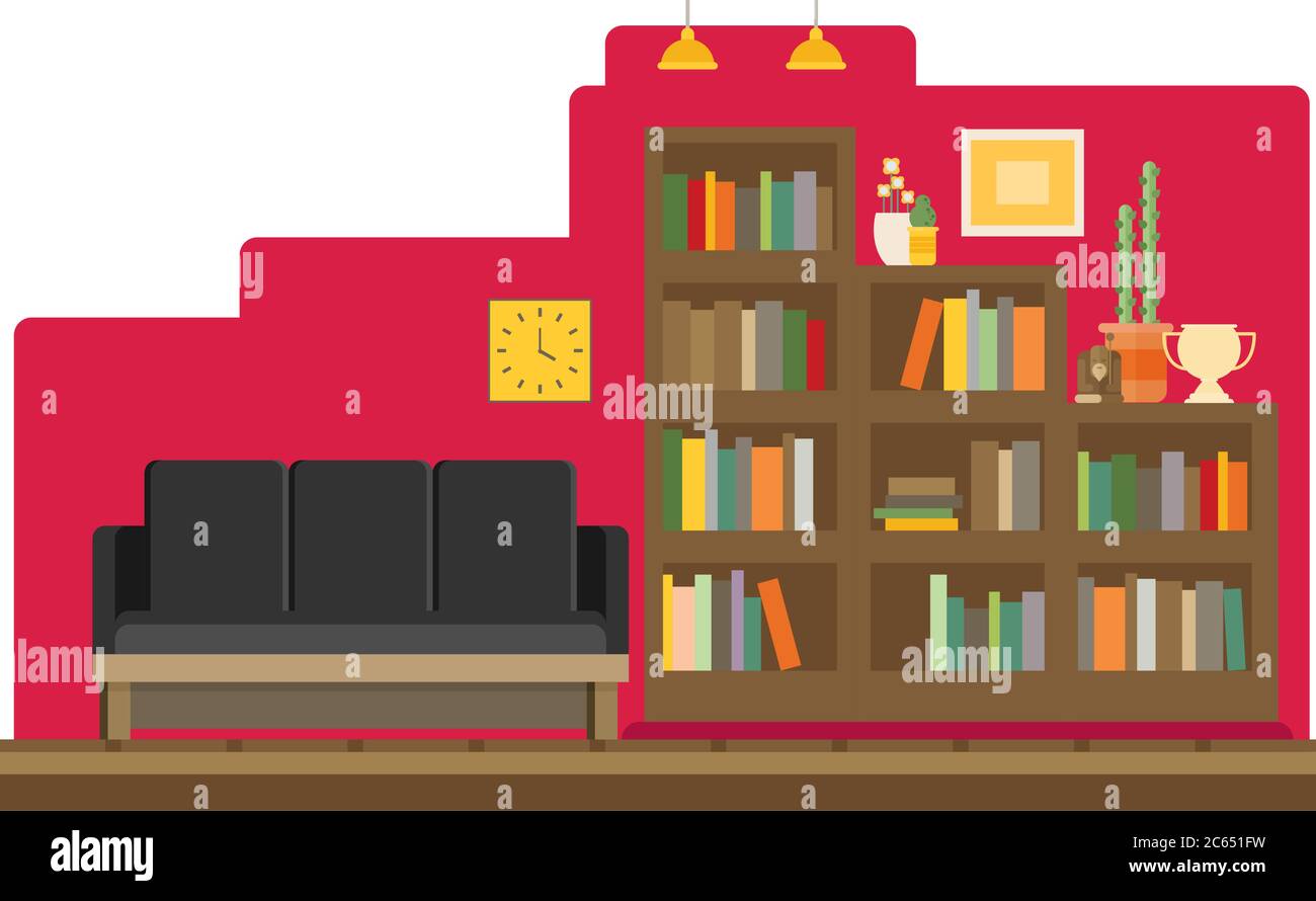 Cabinet and library. Books and knowledge. Vector flat illustration and ...