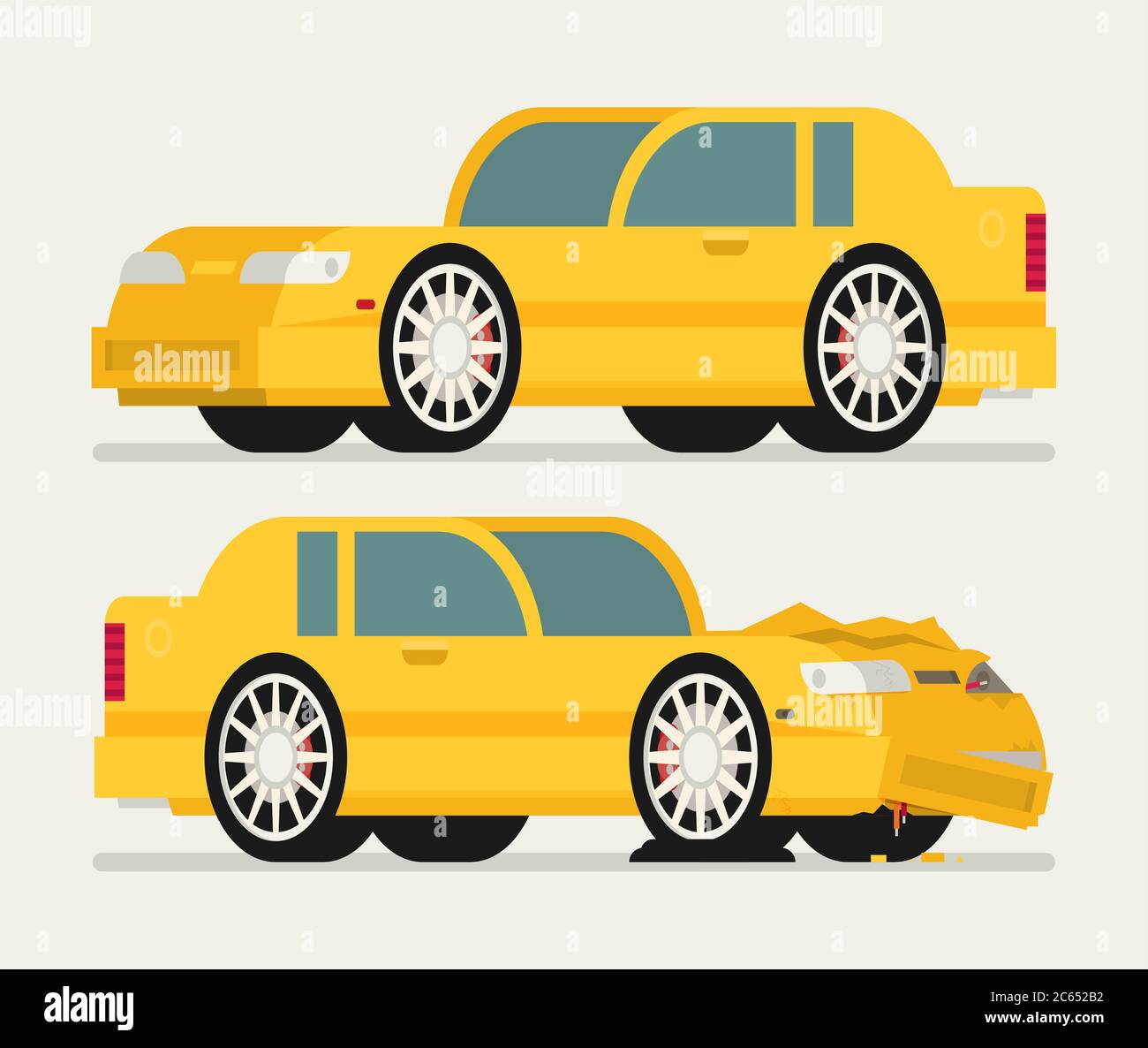 Flat car vehicle before and after car crash road accident Stock Vector ...