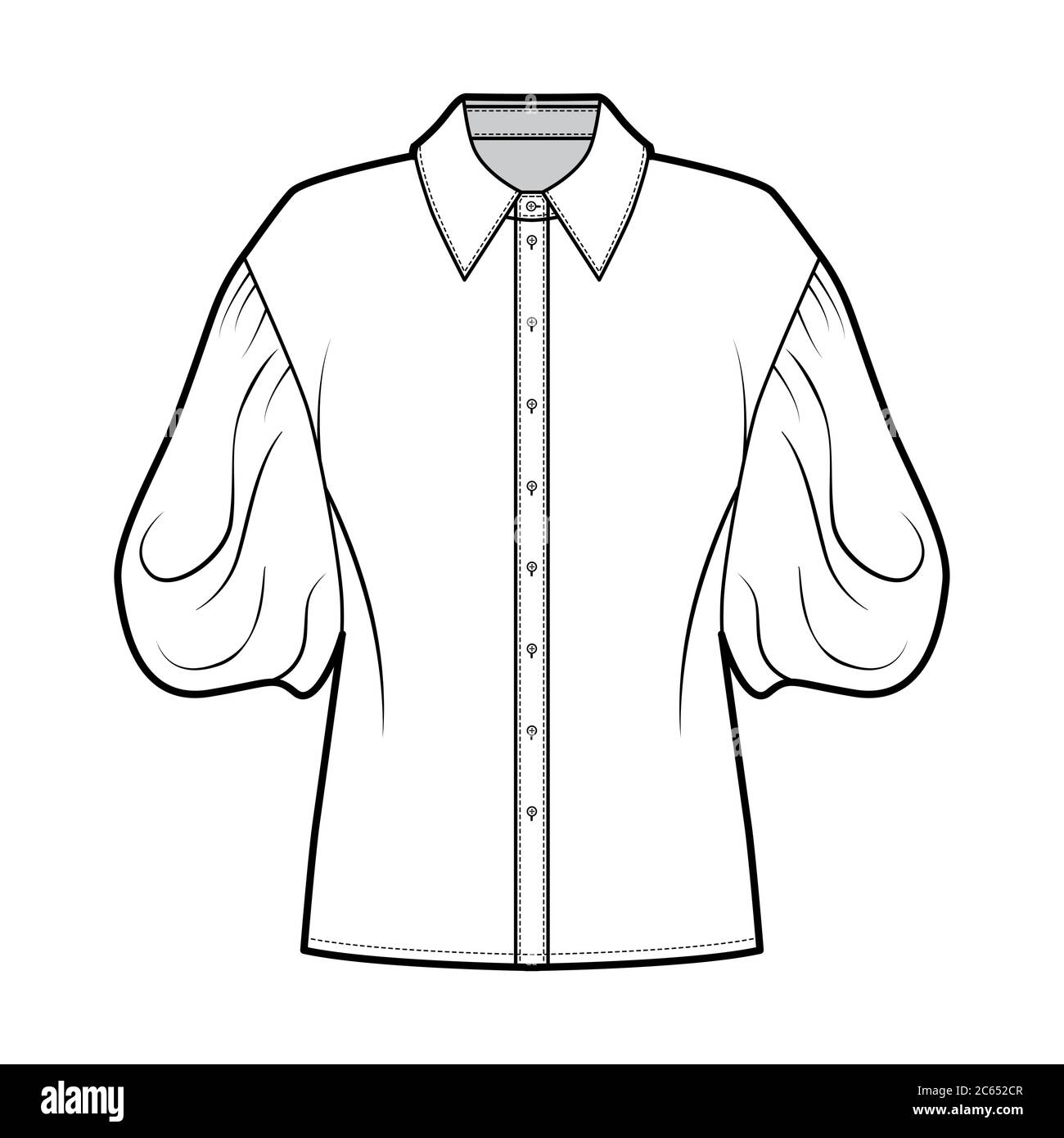 Shirt technical fashion illustration with elbow puff sleeves, oversized ...