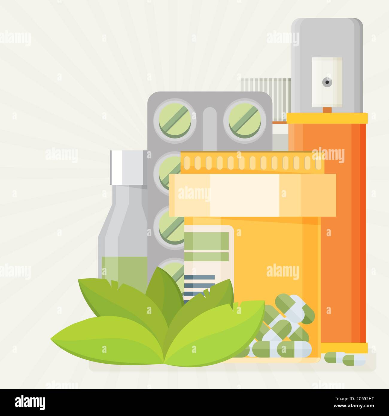 Illustration Flat Icon of Tablets and Leaves, Alternative Medicine ...