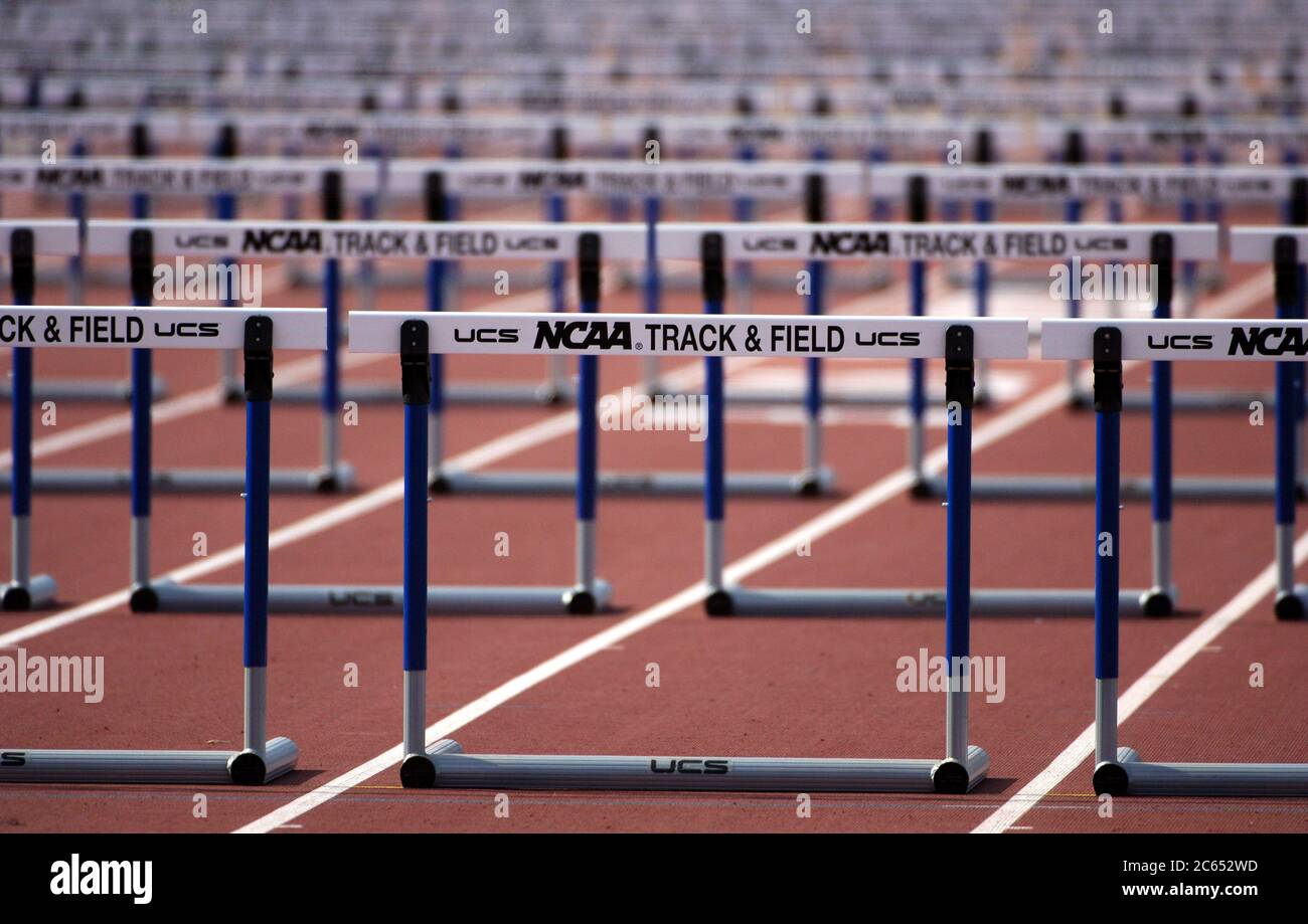 General view of UCS hurdles at the NCAA Track & Field Championships at ...