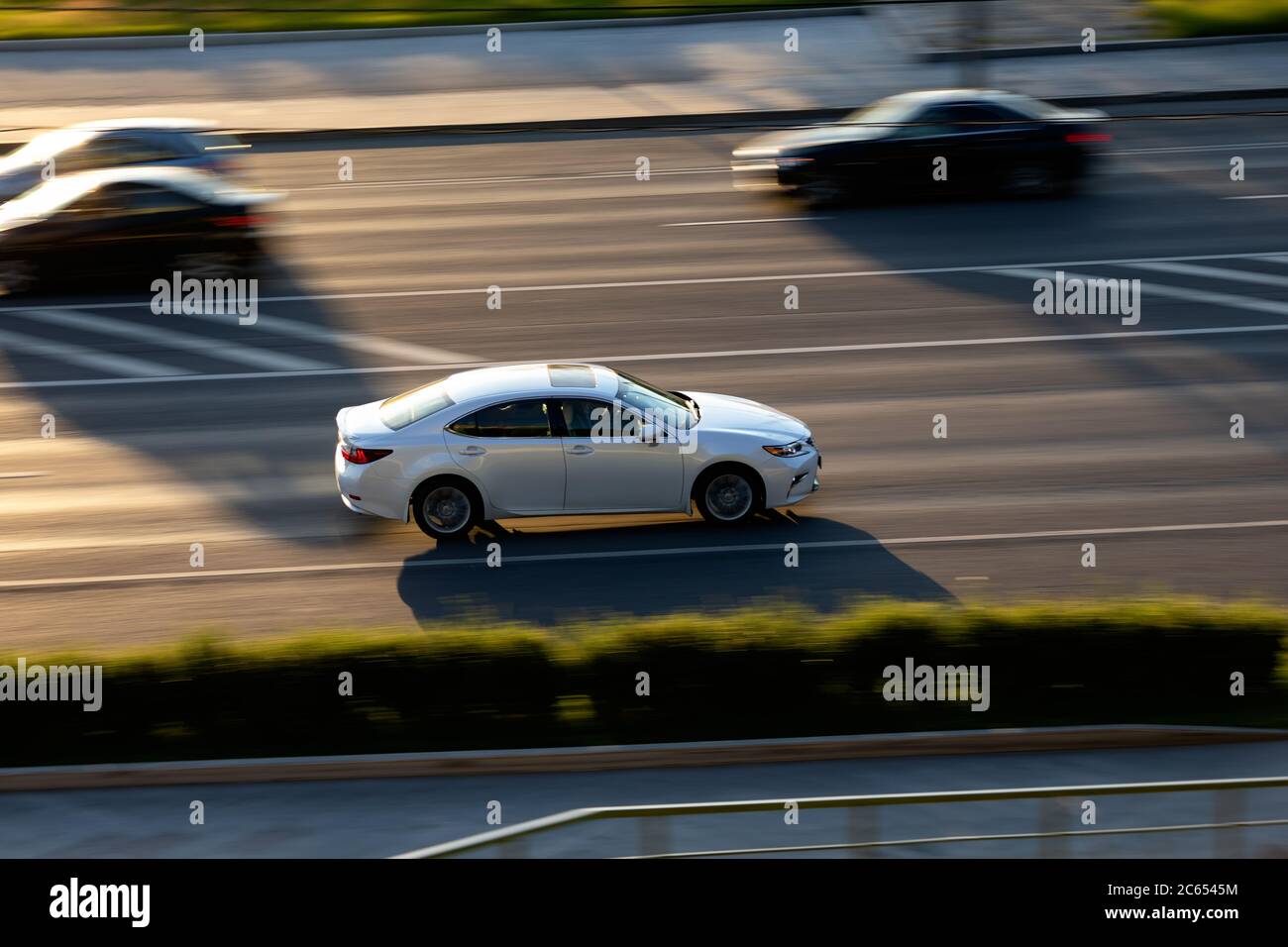 Moscow/Russia - June 2020: Modern car on a city street in sunset light ...