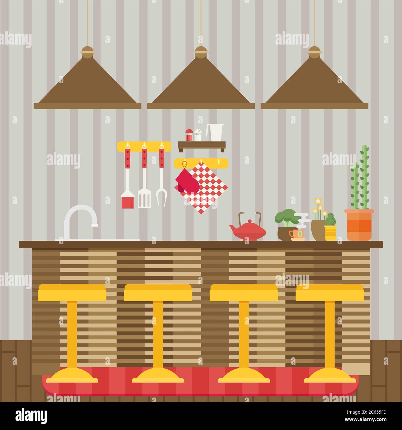 Modern Flat Design Kitchen Interior Vector Illustration Stock Vector ...