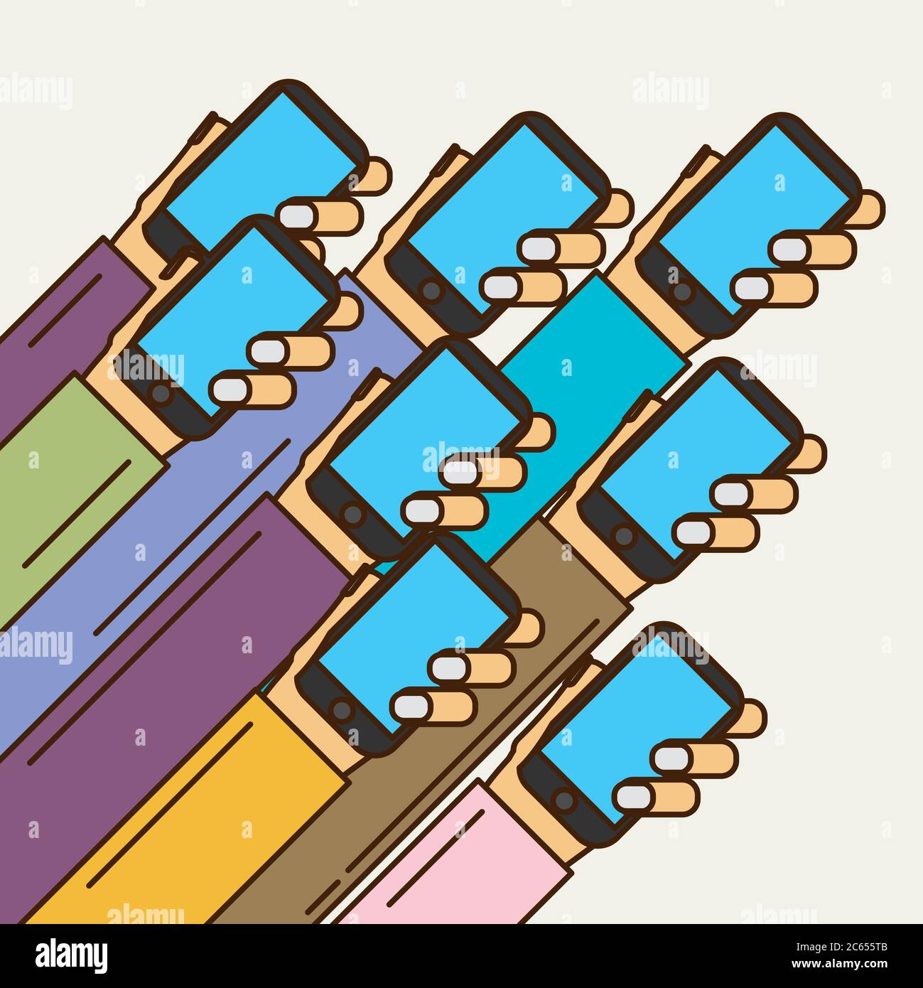 Mobile apps concept. Flat design vector illustration. Human hand with ...
