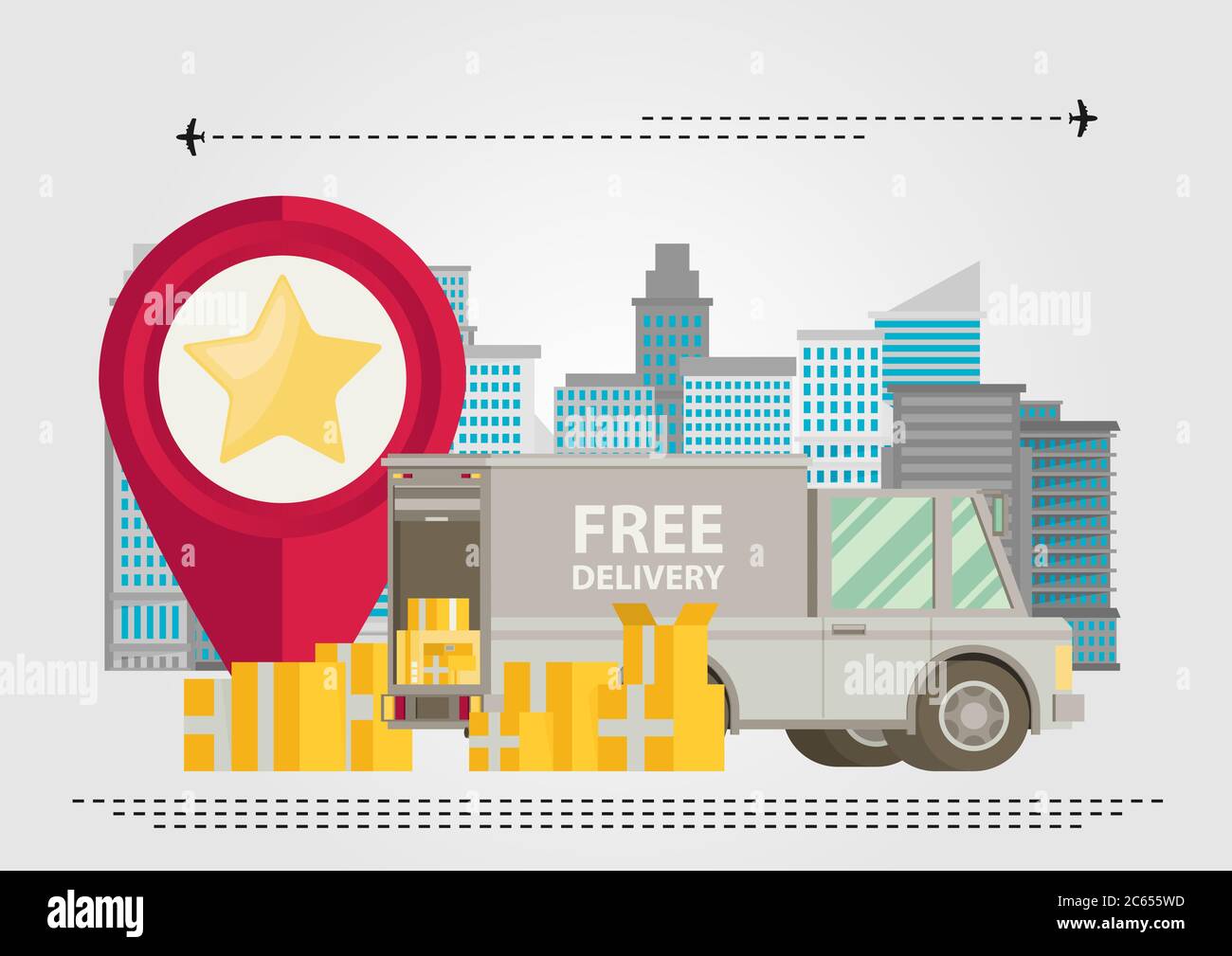 Unloading or loading trucks. Shipping cargo delivery, export or import ...