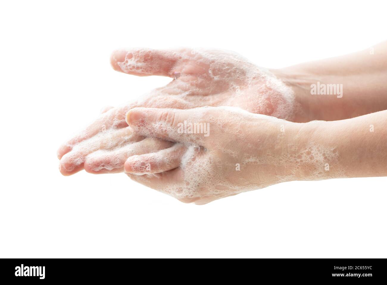 Washing hands with soap to prevent germs, bacteria or viruses. Cleaning ...