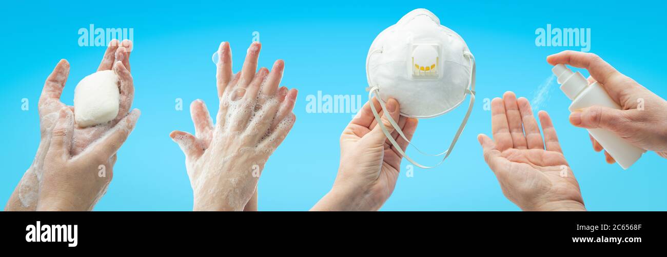 Collection of precaution tips to prevent germs, bacteria or viruses ...