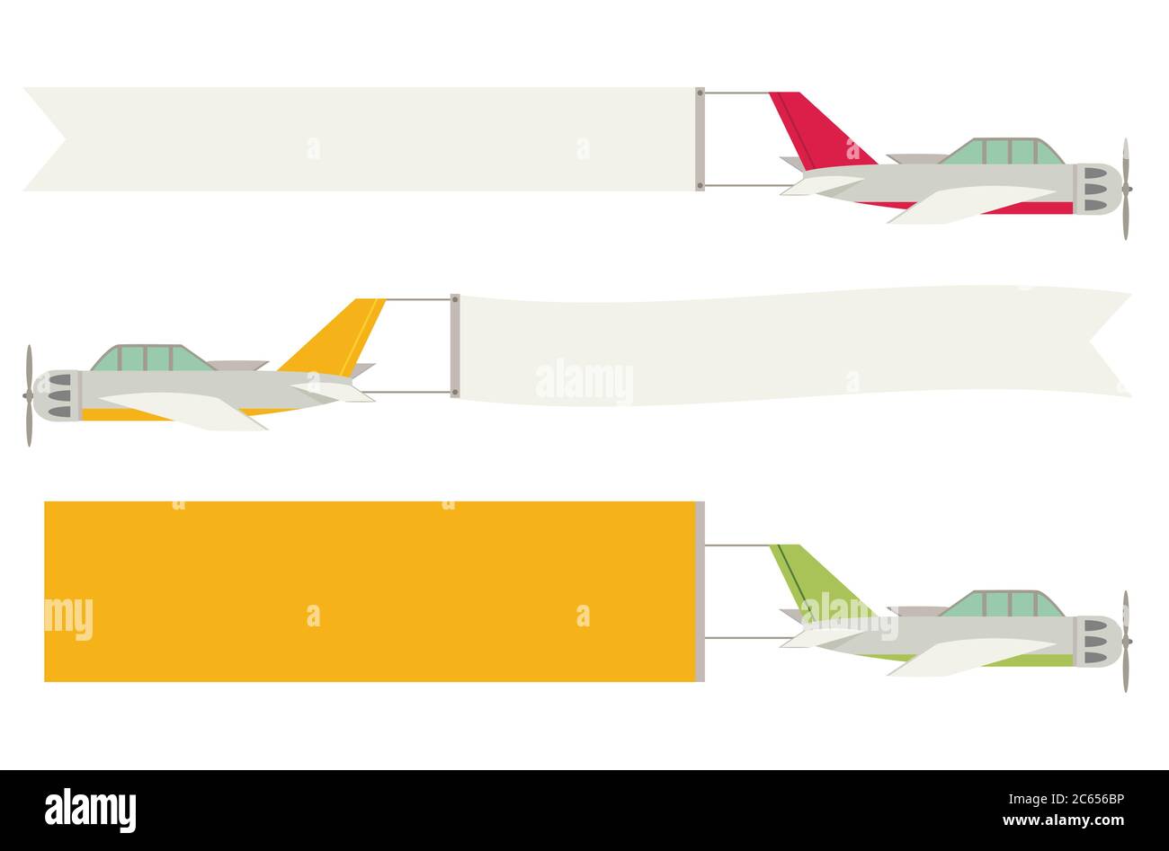 Flying vintage plane with the advertising banner modern flat concept ...