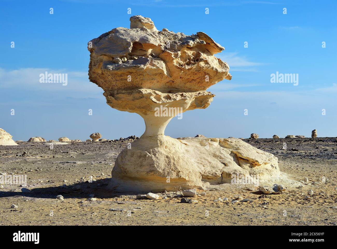 The unusual limestone formation in White Desert at sunset, Sahara ...