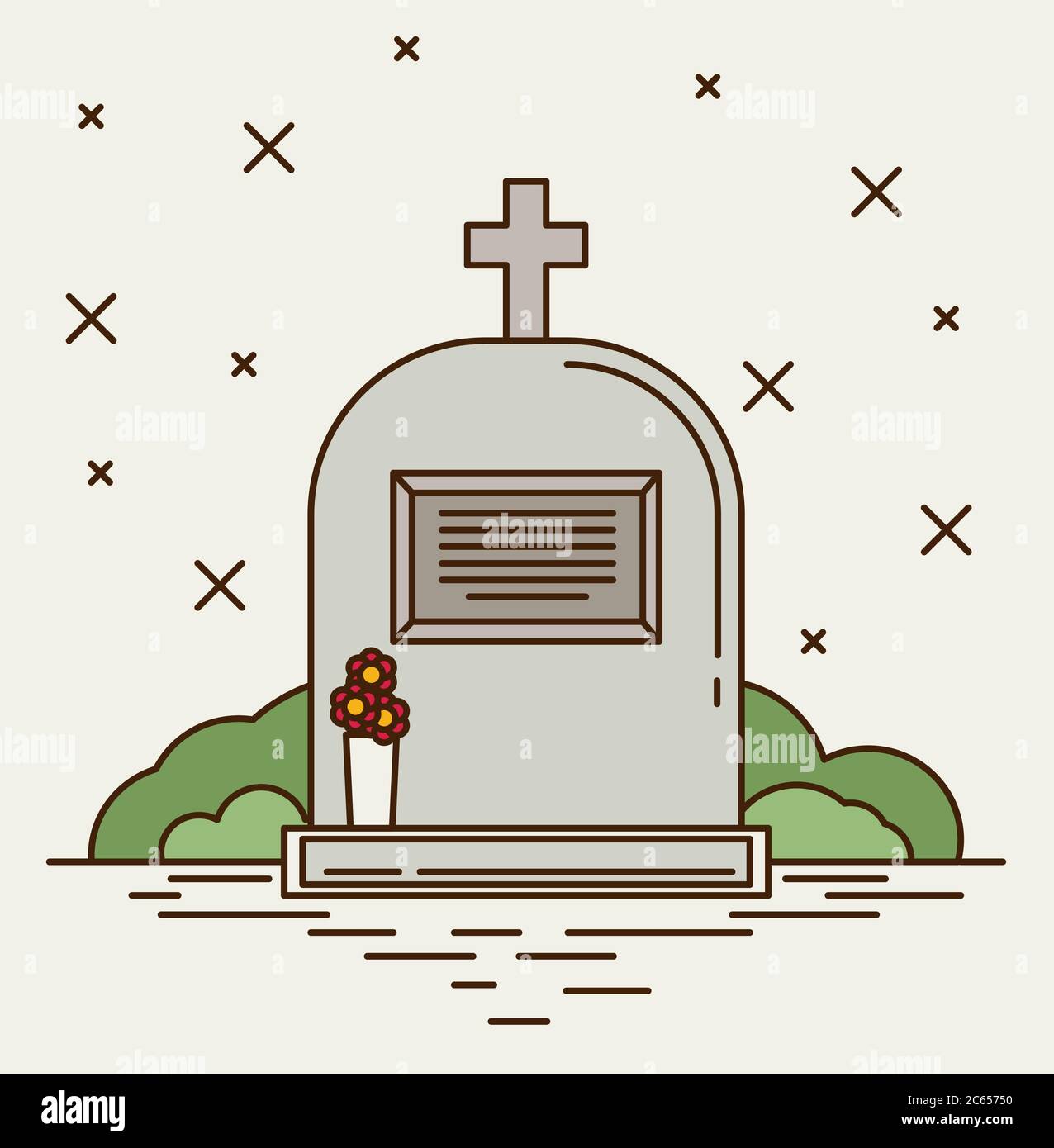 Vector illustration grey gravestone with cross on green grass. Flat tombstone icon Stock Vector ...