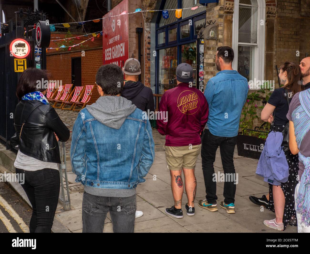 Customers at Camden Town Brewery’s pop-up beer garden on July 4, 2020 ...