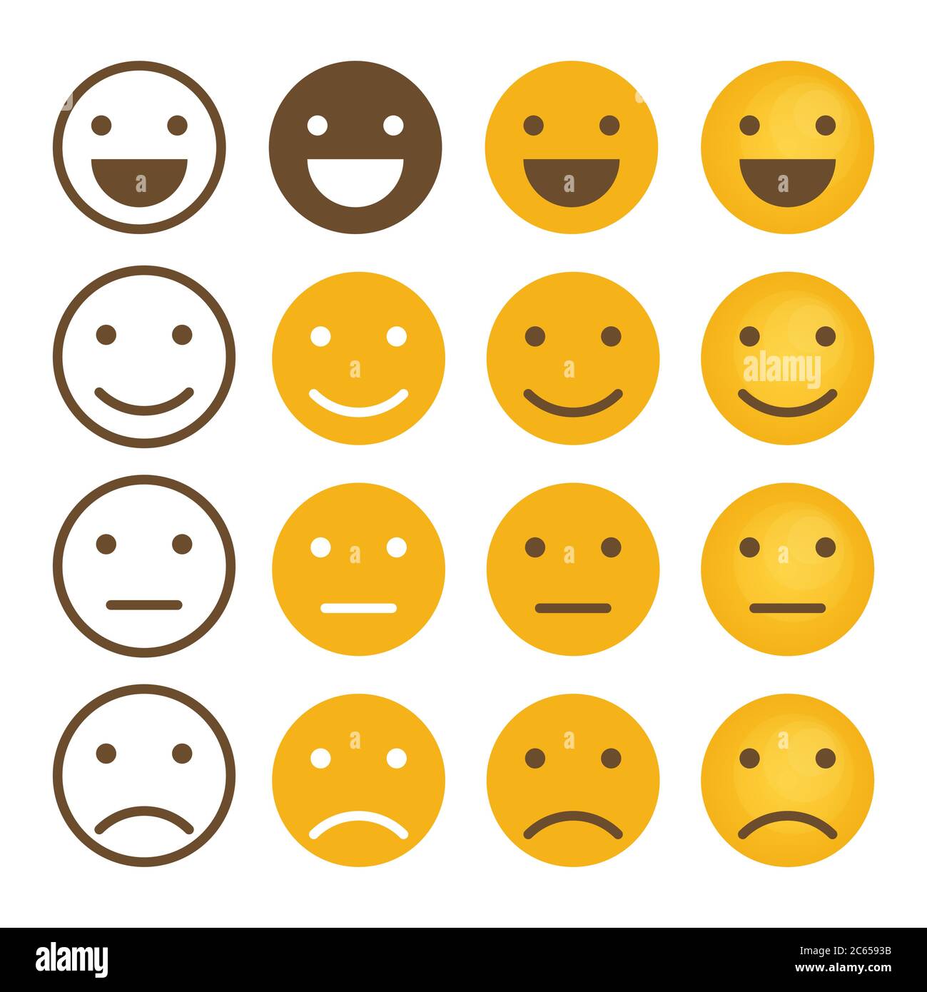 Smile emotions icons vector, simple flat round faces signs in different ...