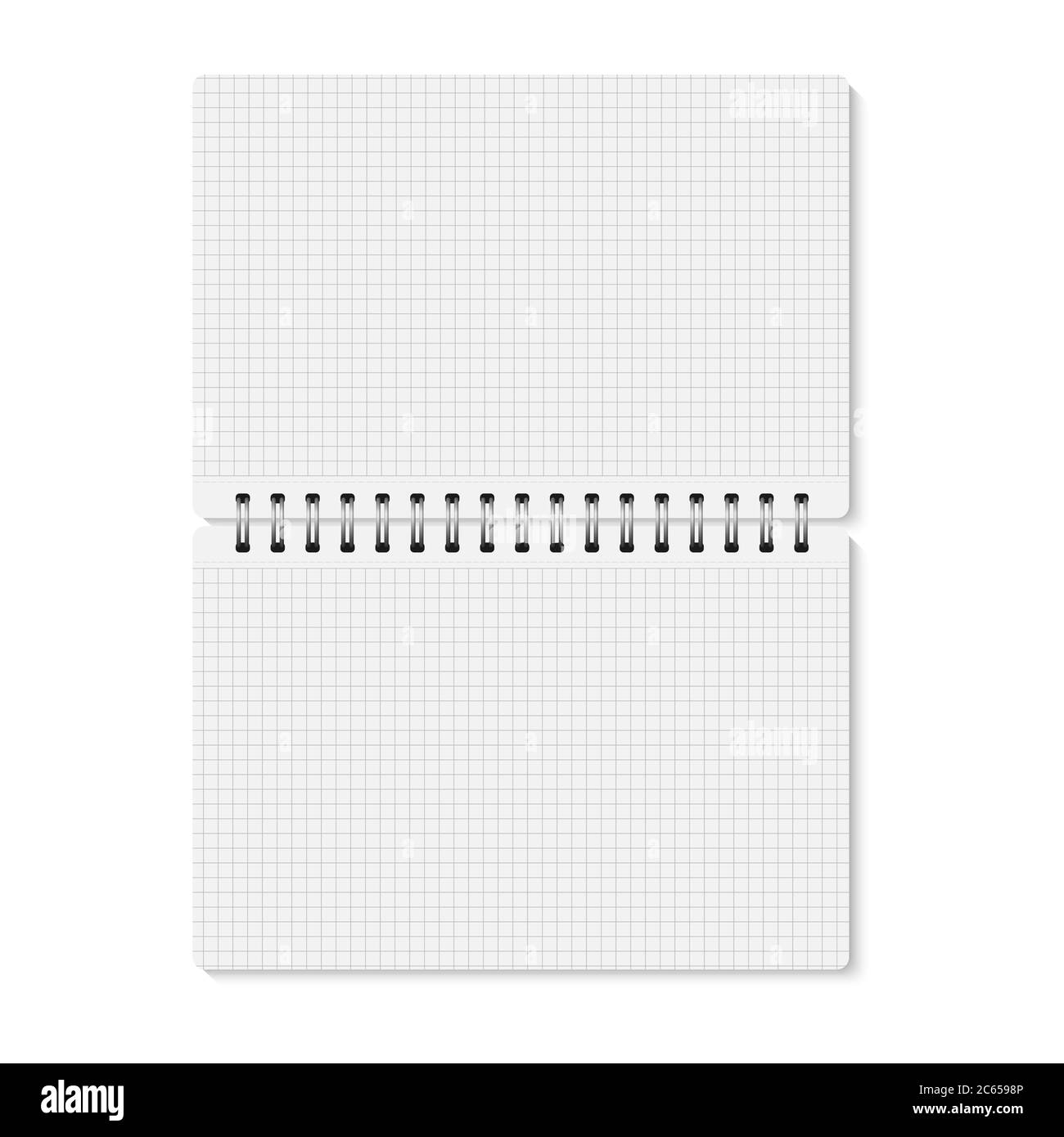 Vector white realistic opened spiral bound notebook. Horizontal blank ...