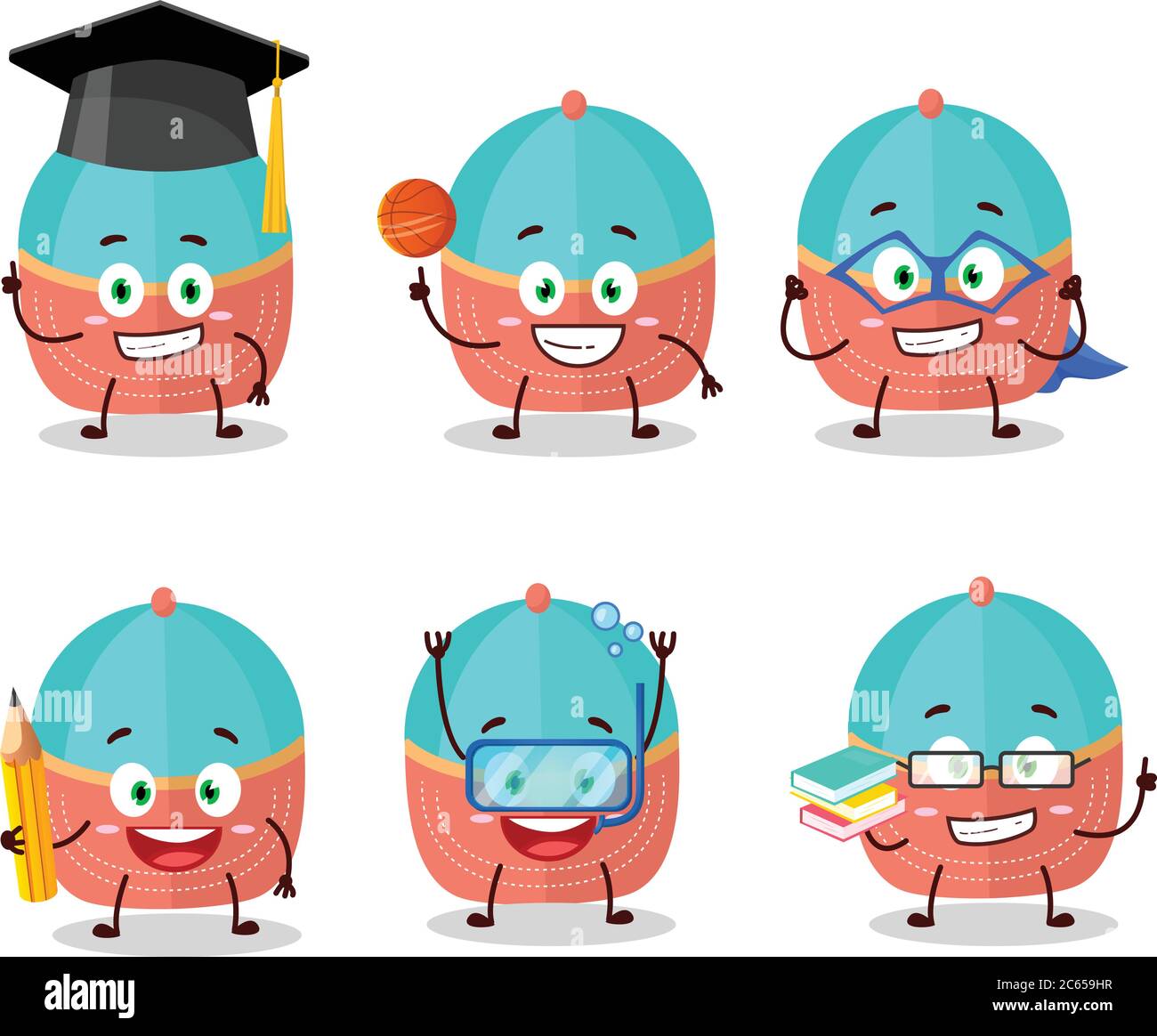 School student of hat cartoon character with various expressions Stock ...