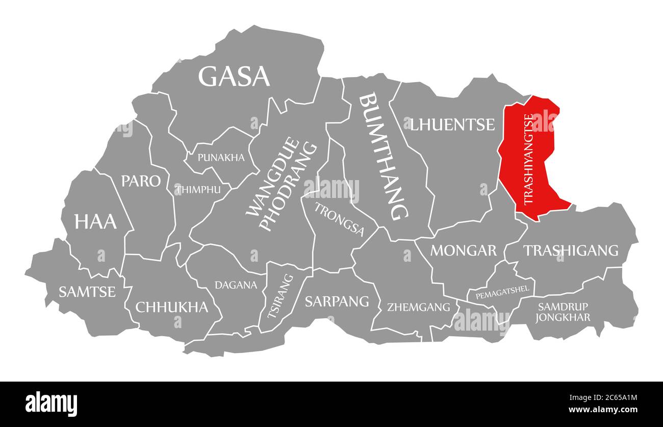 Trashiyangtse red highlighted in map of Bhutan Stock Photo - Alamy