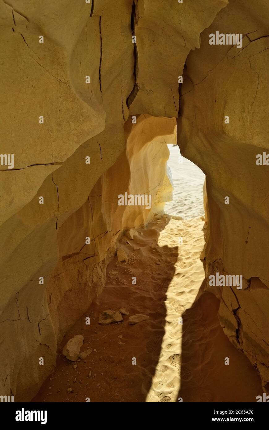 Inside of the sandstone cave in Western White desert. Sahara. Egypt ...