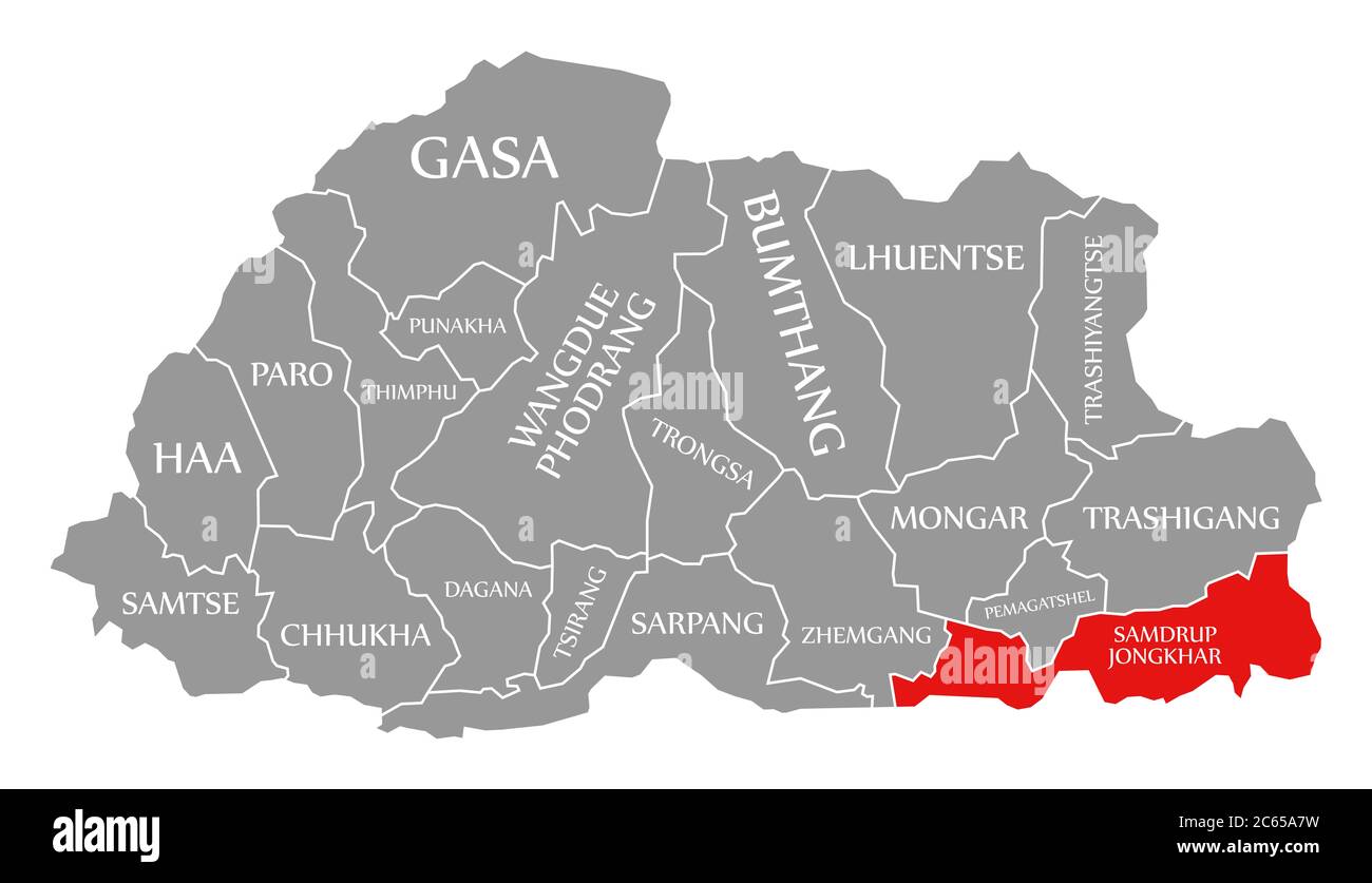 Samdrup Jongkhar red highlighted in map of Bhutan Stock Photo - Alamy