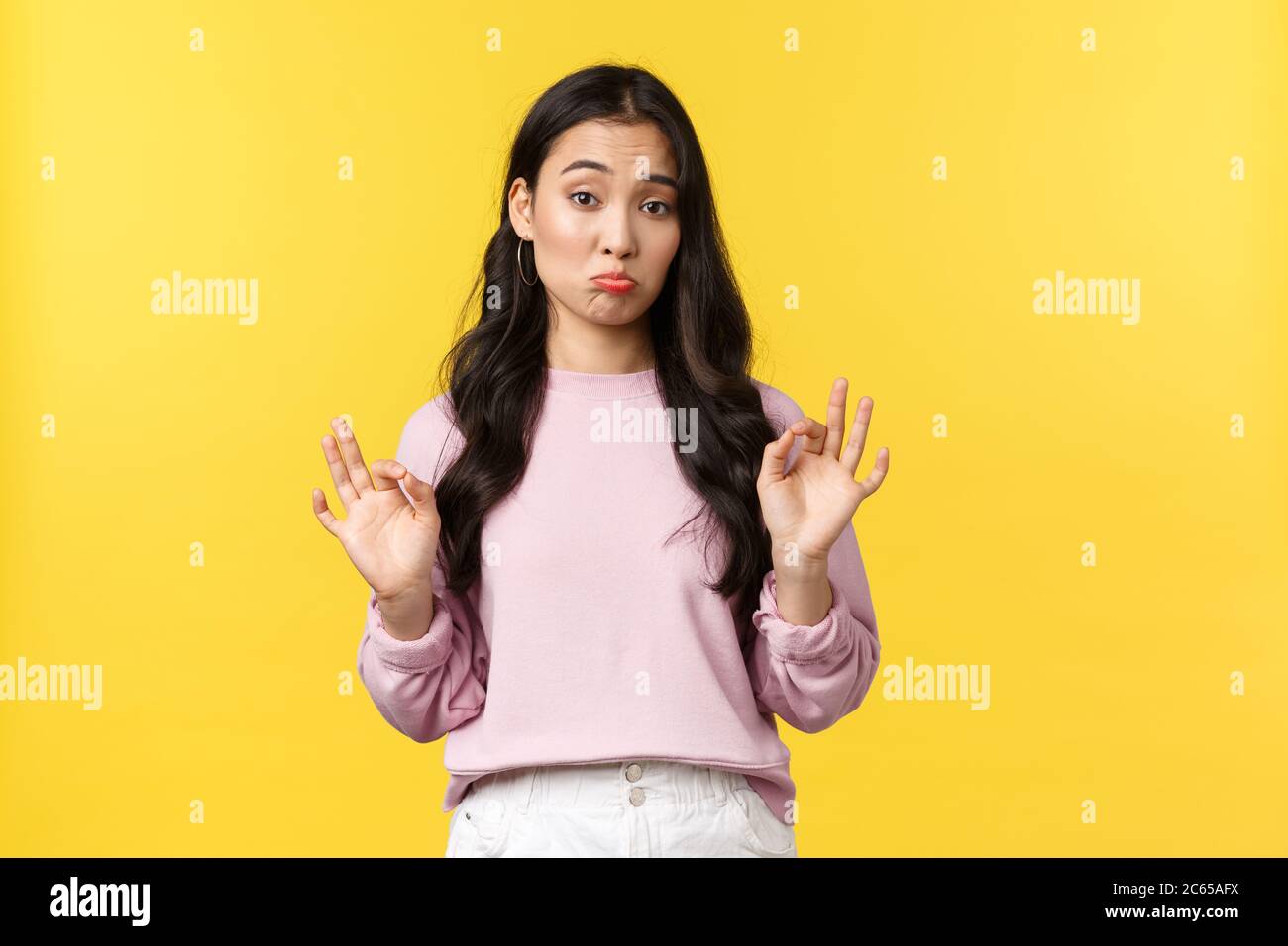 People emotions, lifestyle and fashion concept. Pleased and impressed ...