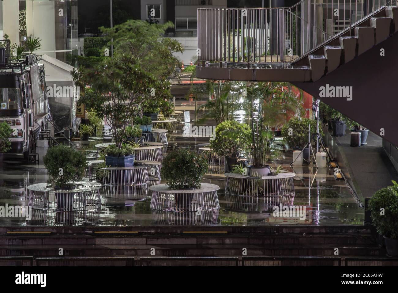 Greenery decoration of connecting area of the two malls. Selective ...