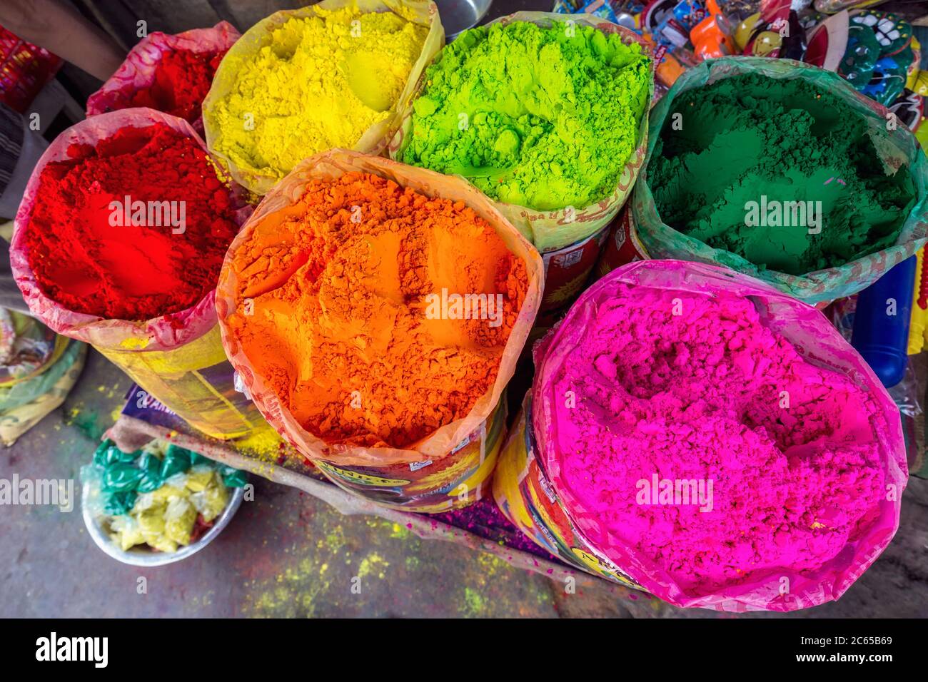 Colorful powder for sale on the festive occassion of holi in india ...