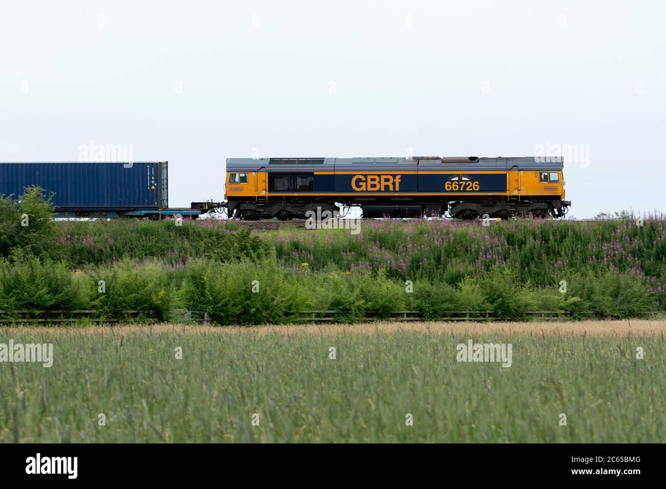 GBRf class 66 diesel locomotive No. 66726 "Sheffield Wednesday" pulling ...