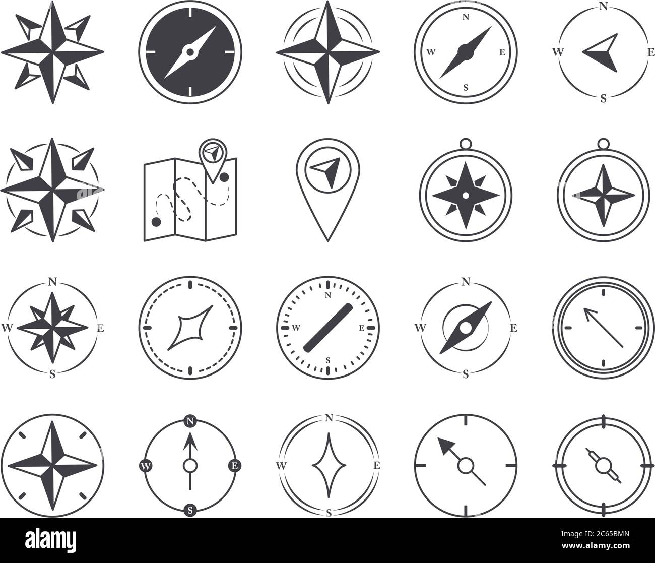 compass rose navigation cartography travel explore equipment icons set ...