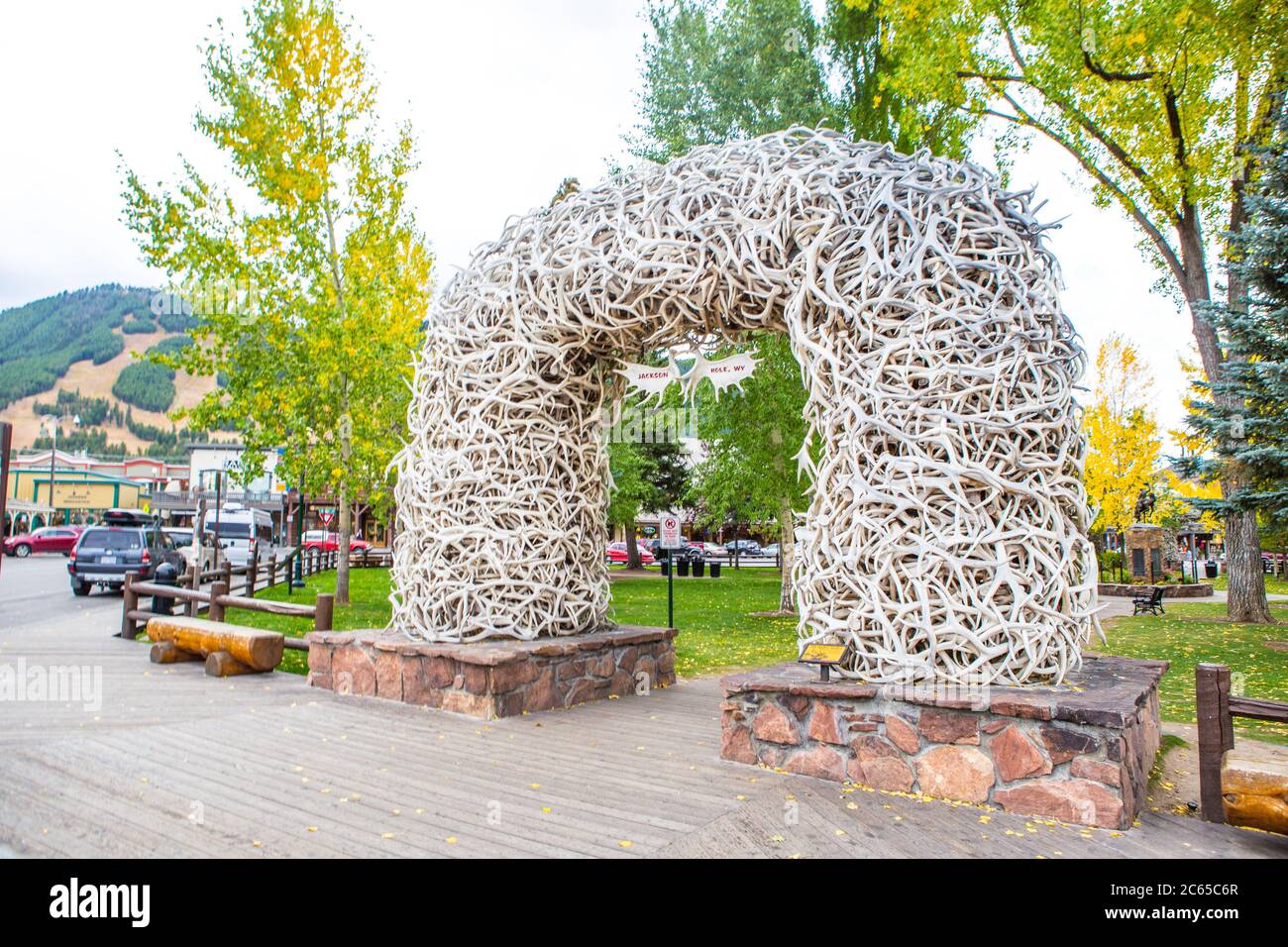 The antler arch in Jackson Hole, Wyoming Stock Photo - Alamy
