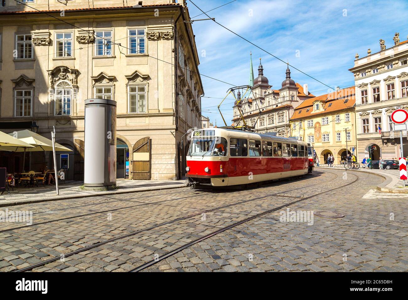 Old tram in Prague in a beautiful summer day, Czech Republic Stock ...