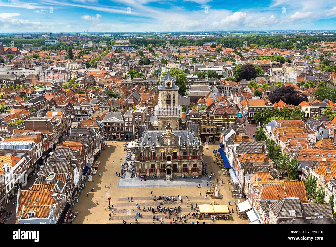 Panoramic aerial view of Delft in a beautiful summer day, The ...