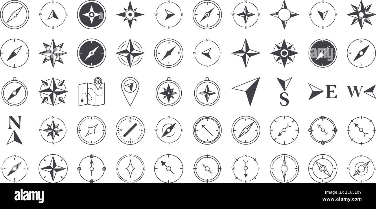 compass rose navigation cartography travel explore equipment icons set ...