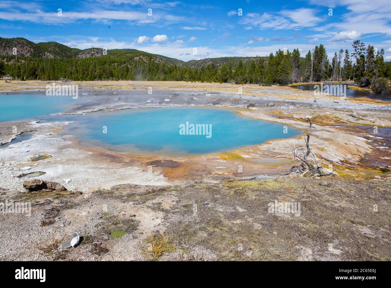 The colorful pools of hot springs in Yellowstone National Park, Wyoming ...
