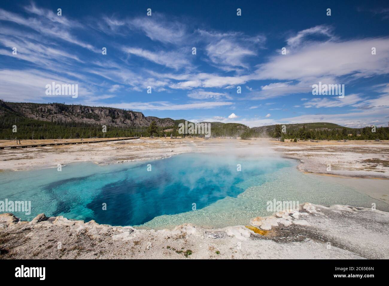 The colorful pools of hot springs in Yellowstone National Park, Wyoming ...