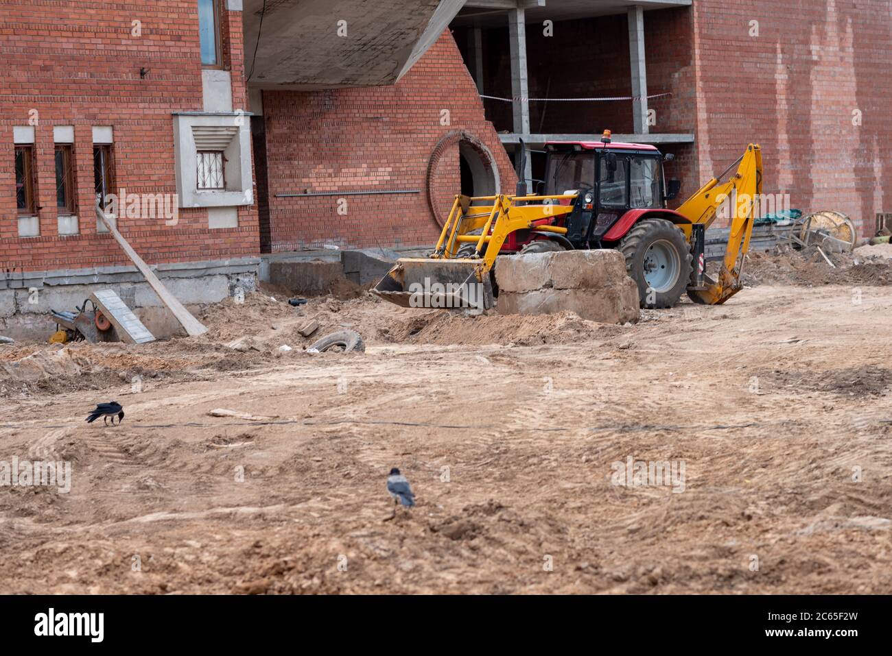 Construction of a brick building using columns Stock Photo - Alamy