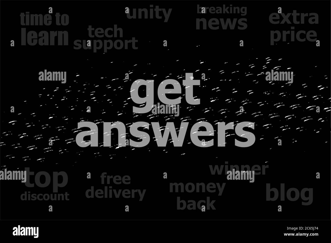 Text Get answers. Education concept . Black and white abstract ...