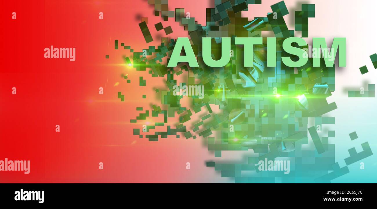 writing word Autism on gradient background with many shatter green ...
