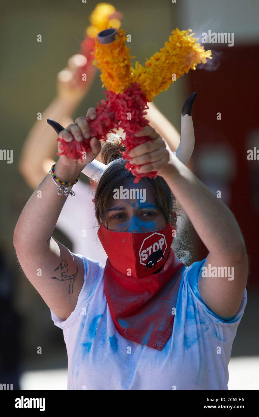 Pamplona. Spain. 7th Jul, 2020. Activists of the PETA and ...