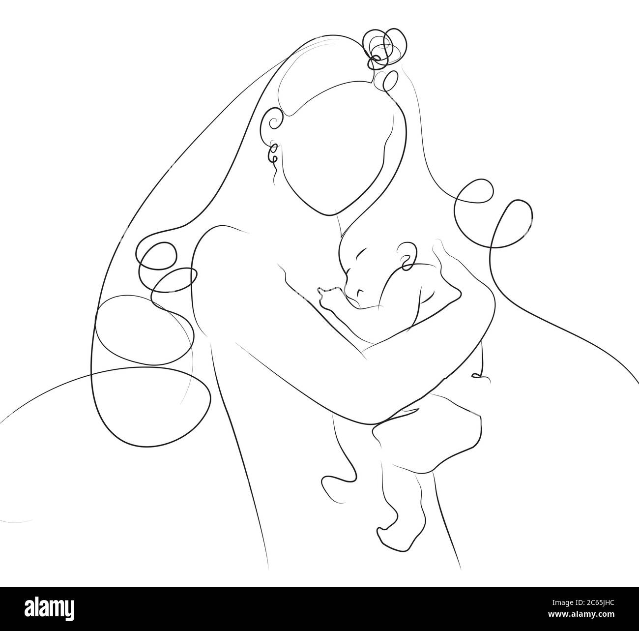 Woman holding a baby - hand drawn llustration Stock Photo - Alamy