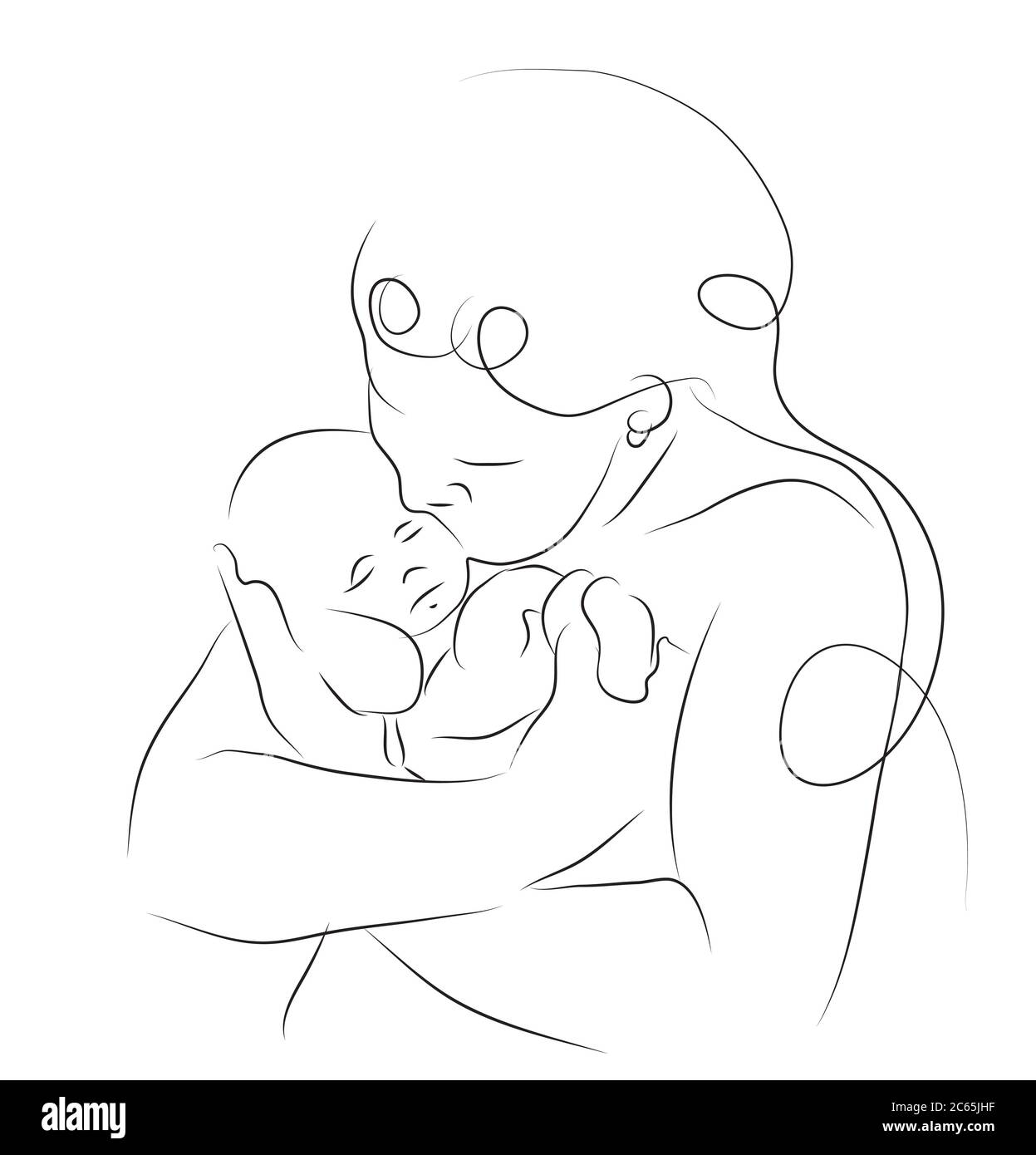 Woman holding a baby - hand drawn llustration Stock Photo - Alamy